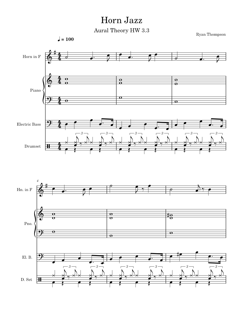 Horn Jazz (Aural Theory HW 3.3) Sheet music for Piano, French horn ...