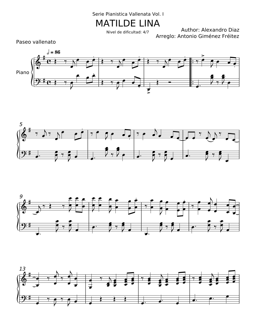 Matilde Lina - Leandro Díaz Sheet Music for Piano (Solo) | MuseScore.com