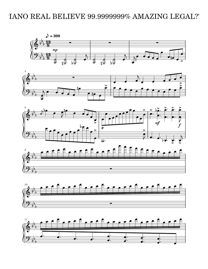 PIANO REAL BELIEVE 99.9999999% AMAZING LEGAL??? Sheet music for Piano ...