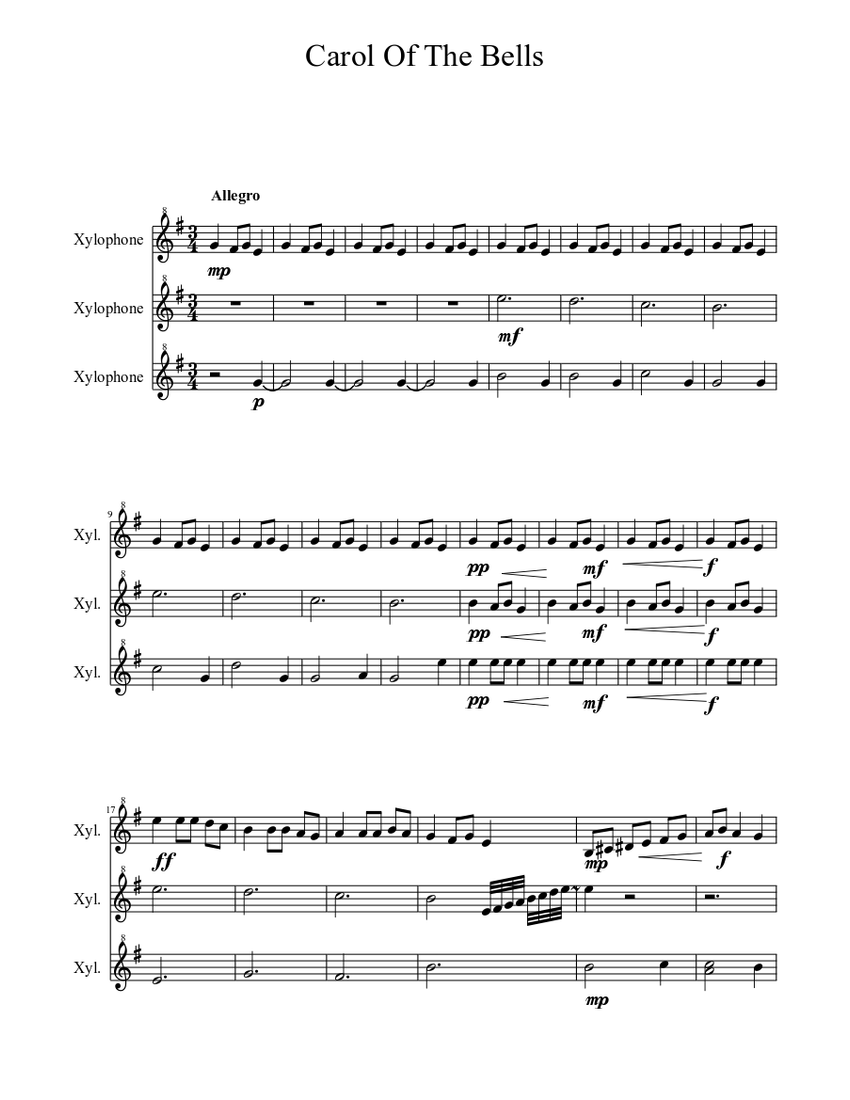 Carol Of The Bells Sheet music for Xylophone (Percussion Trio ...