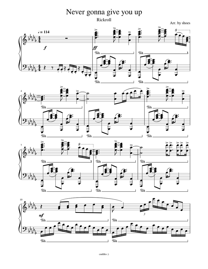 Never gonna give you up - piano tutorial