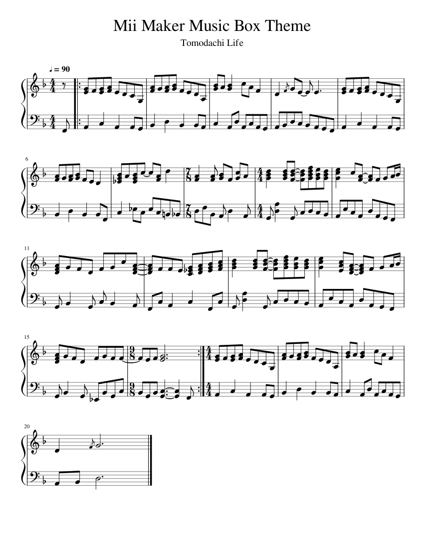 Tomodachi Life - Mii Maker Music Box Theme Sheet music for Piano (Solo ...