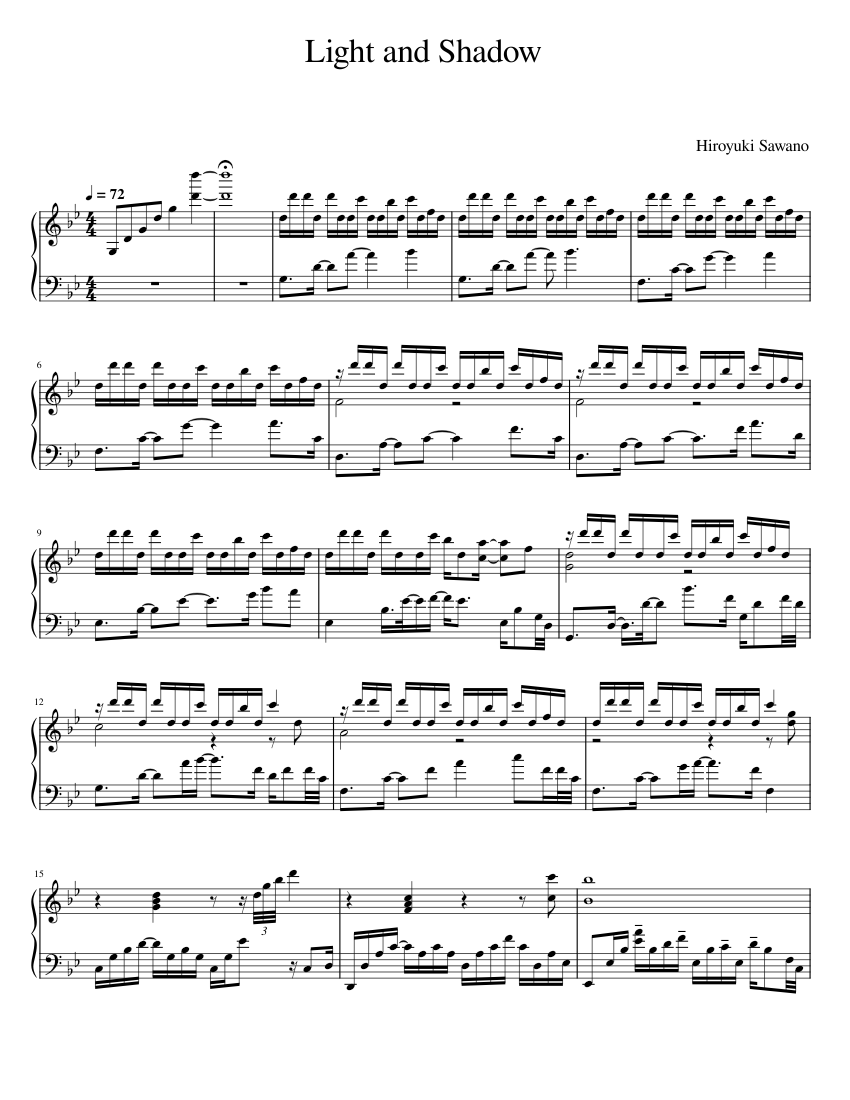 Light and Shadow – Hiroyuki Sawano Sheet Music for Piano (Solo ...