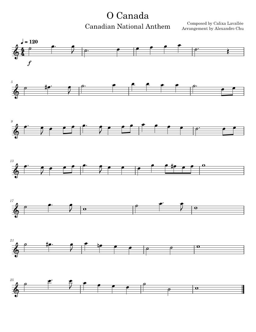 O Canada Solo Sheet music for Piano (Solo) | Musescore.com
