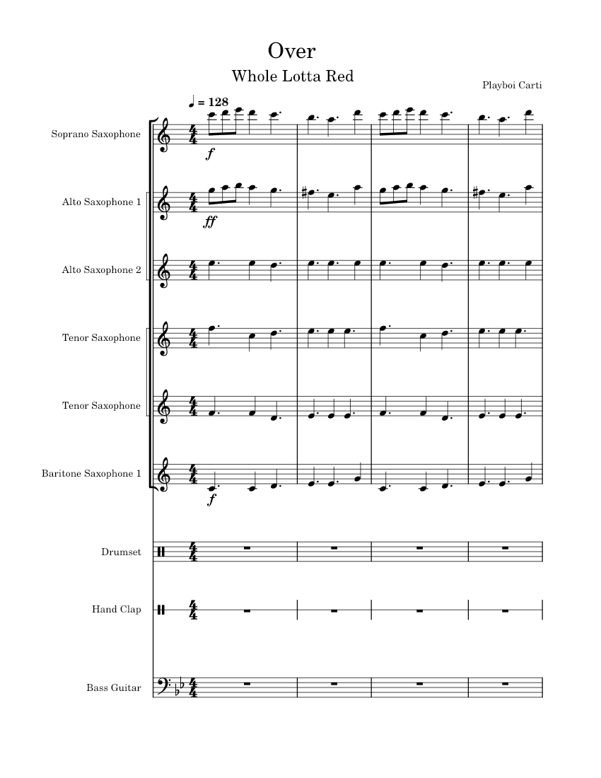 Over – Playboi Carti Sheet music for Saxophone alto, Saxophone tenor ...