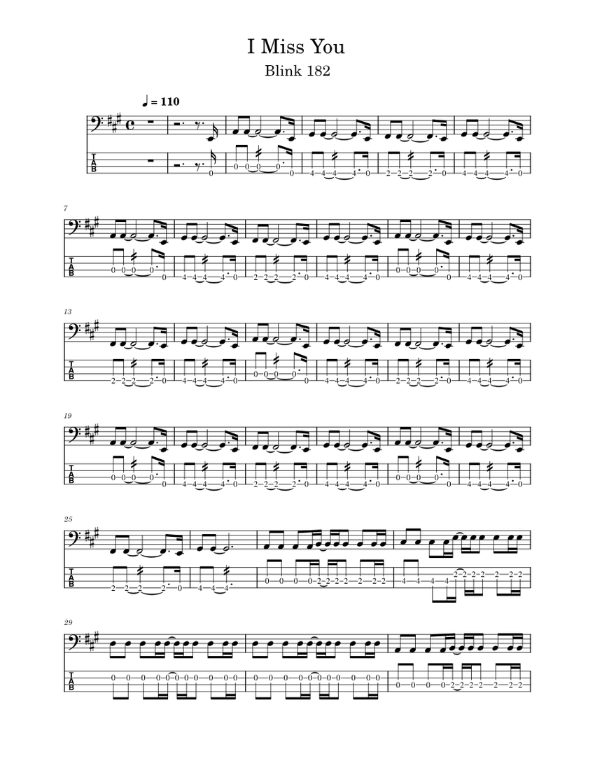 I miss you – Blink-182 - Bass Sheet music for Bass guitar (Solo ...