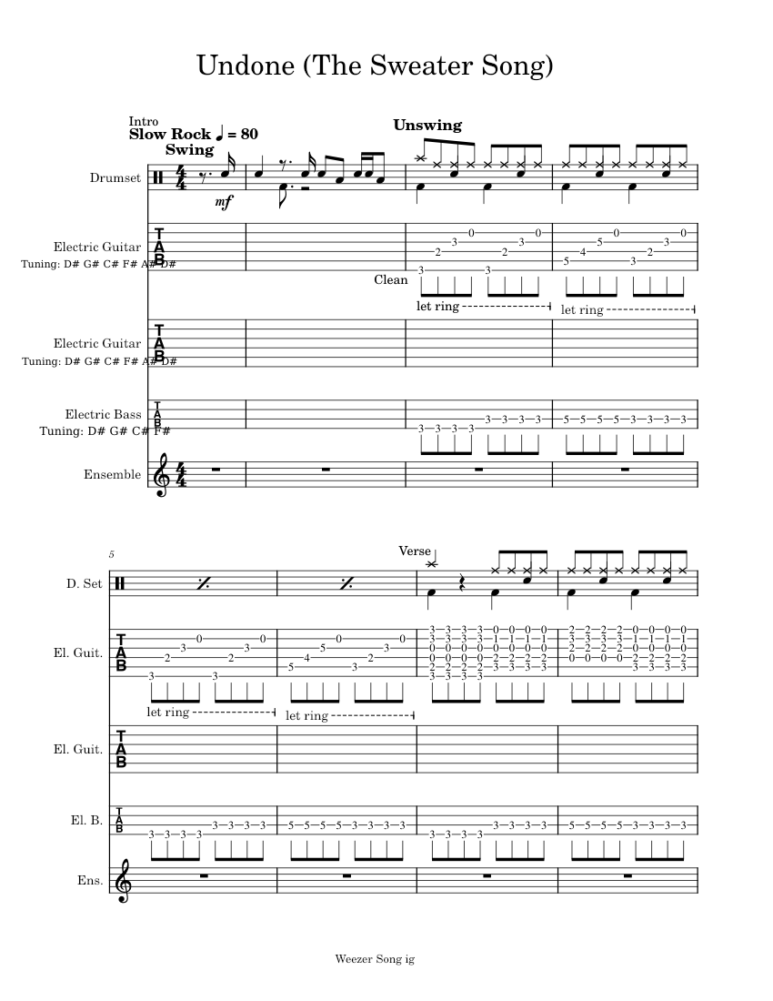 Undone (The Sweater Song) - Weezer Sheet Music and Tab for Vocals, Guitar, Bass guitar, Drum ...