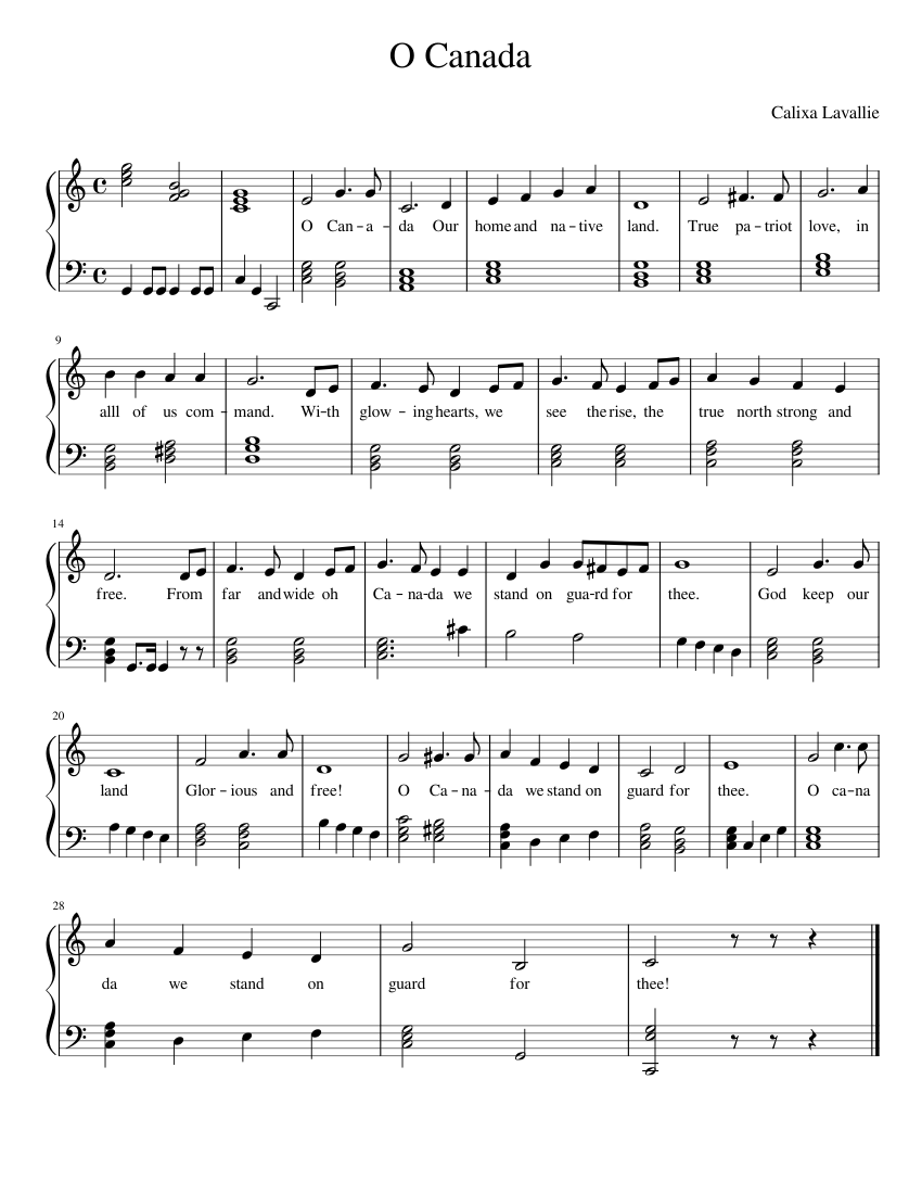 O Canada Sheet music for Piano (Solo) | Musescore.com