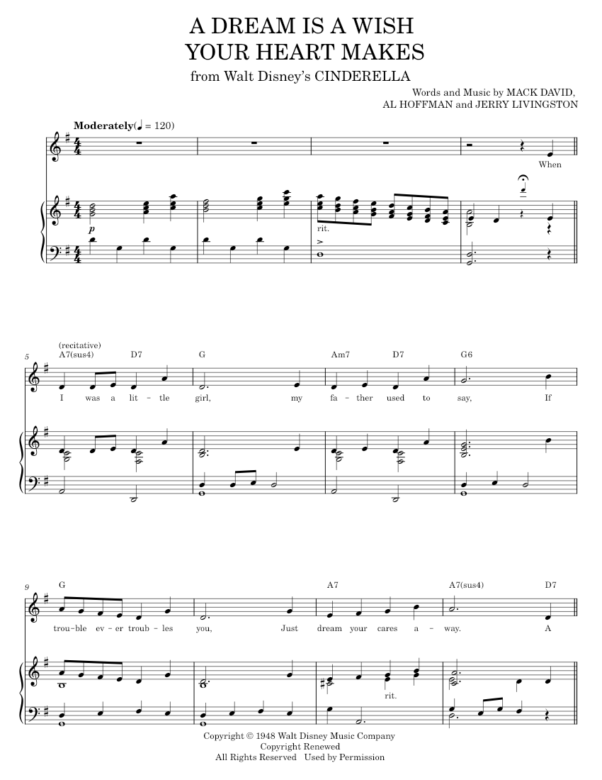 Play Official version of A Dream Is A Wish Your Heart Makes Sheet Music ...