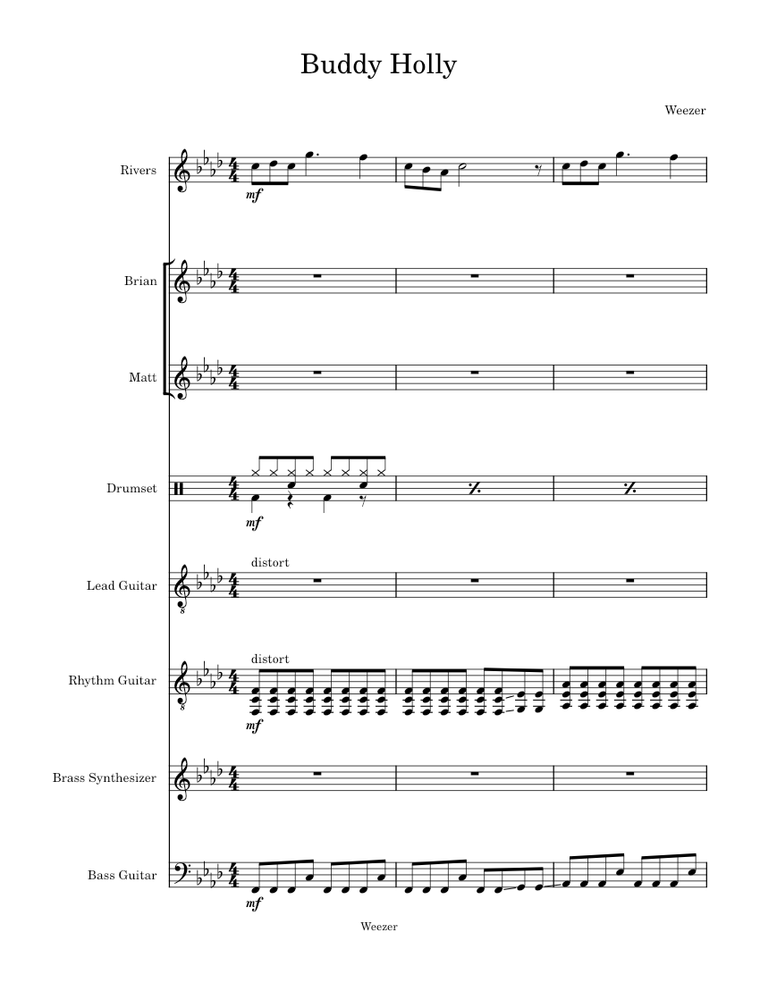 Buddy Holly – Weezer Buddy Holly Sheet music for Guitar, Bass guitar ...