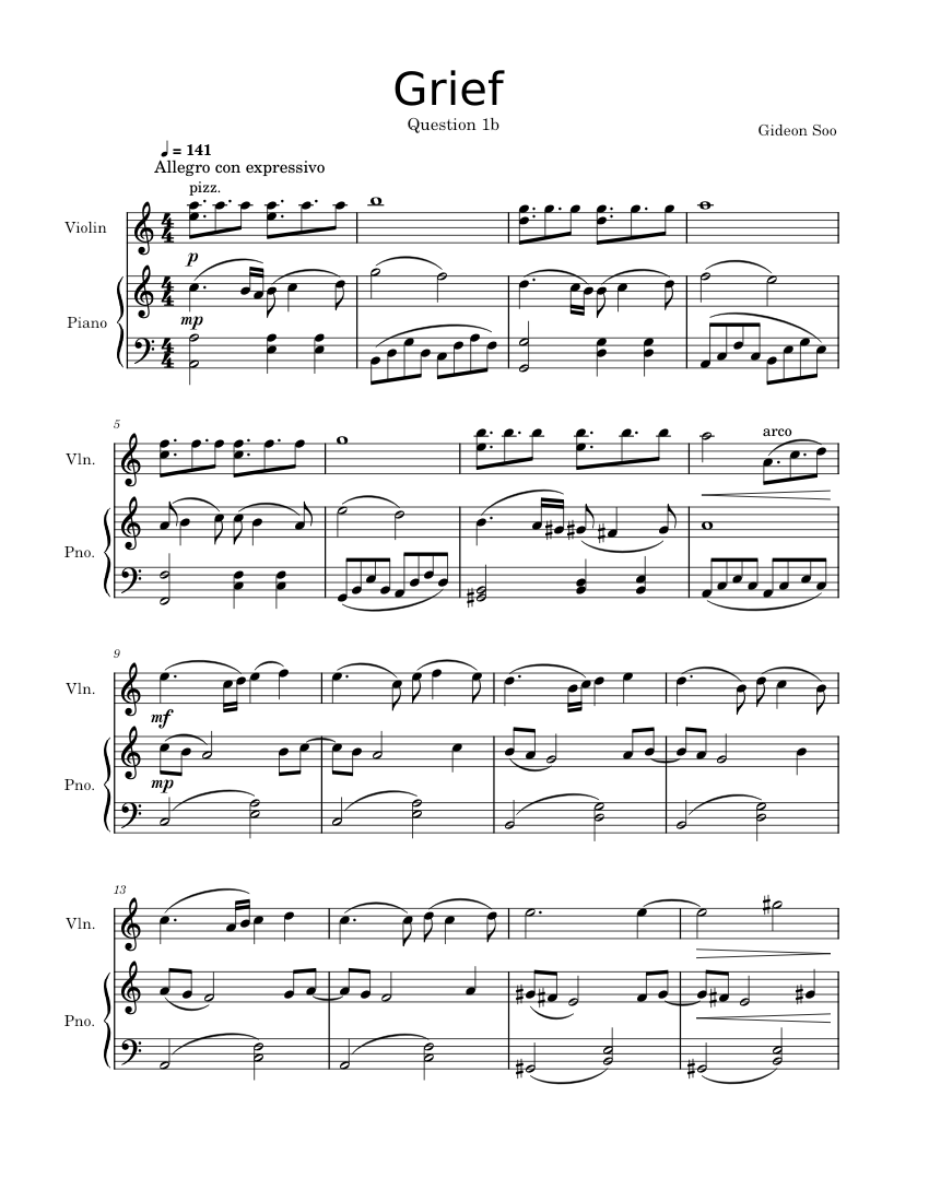 Grief - MSHSYAY Sheet music for Piano, Violin (Mixed Duet) | Musescore.com