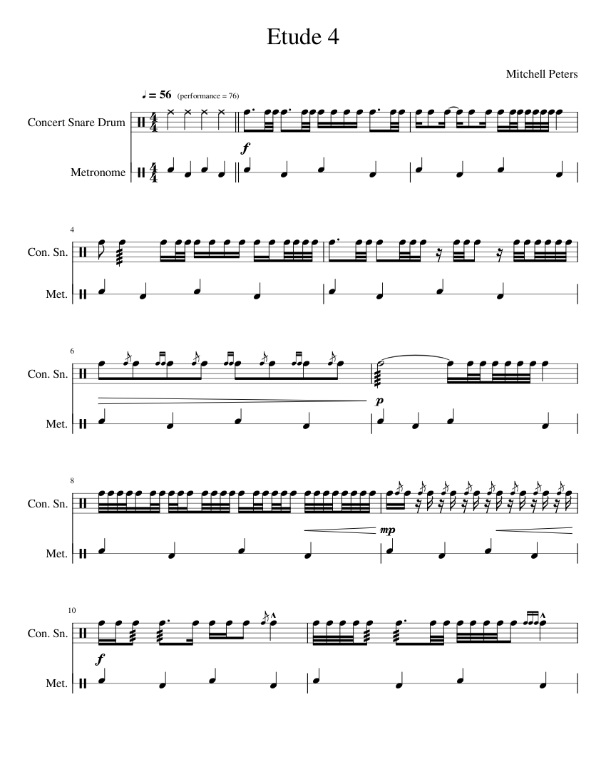 Etude 4 - Advanced Snare Drum Studies Sheet music for Snare drum, Bongo (Solo) | Musescore.com