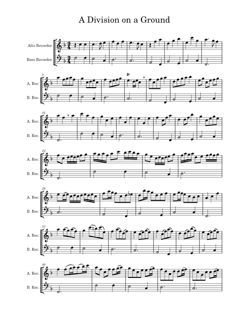 A Division on A Ground Sheet music for Recorder (Mixed Duet ...