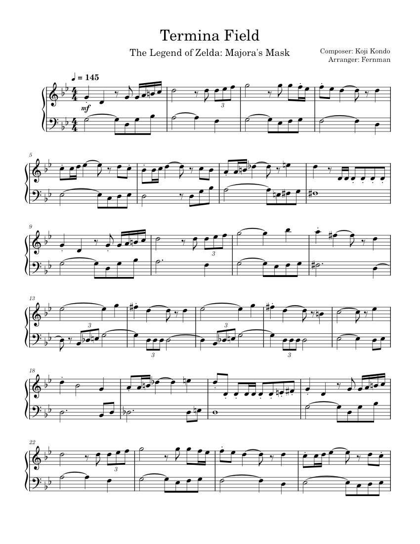 Termina Field - Majora's Mask - The Legend of Zelda – Koji Kondo Sheet ...