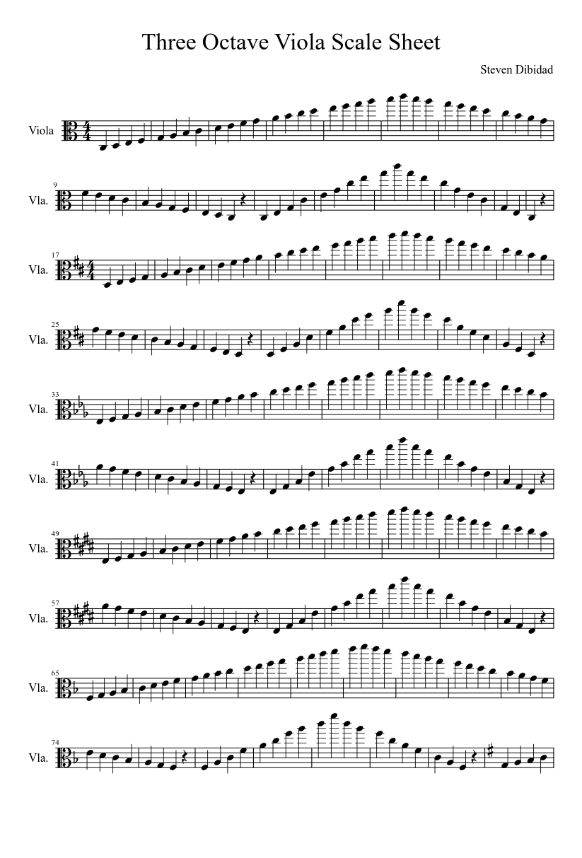 Three Octave Viola Scale Sheet Sheet Music for Viola (Solo) | MuseScore.com