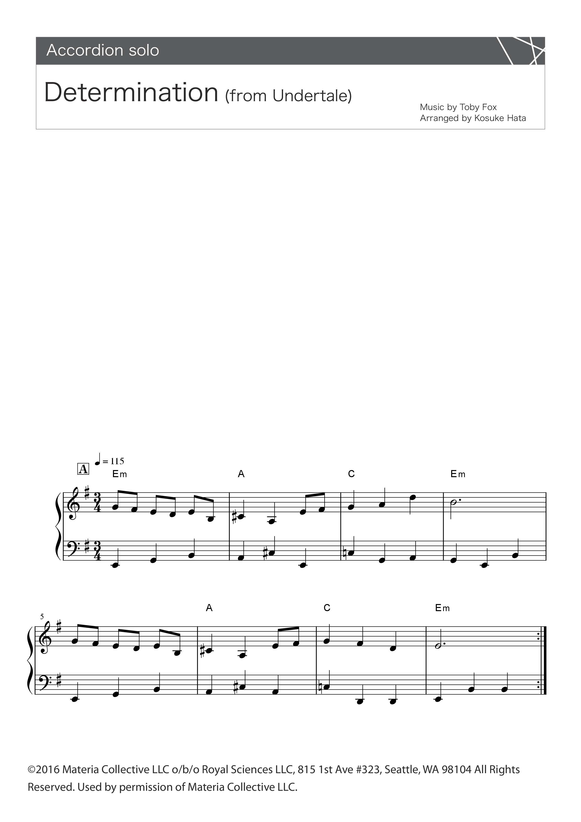 Play Official version of Determination Sheet Music by Toby Fox for ...
