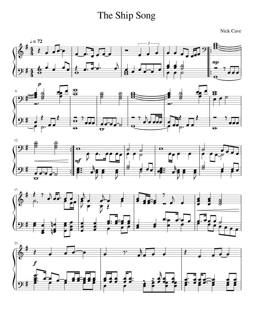 The Ship Song Sheet music for Piano (Solo) | Musescore.com