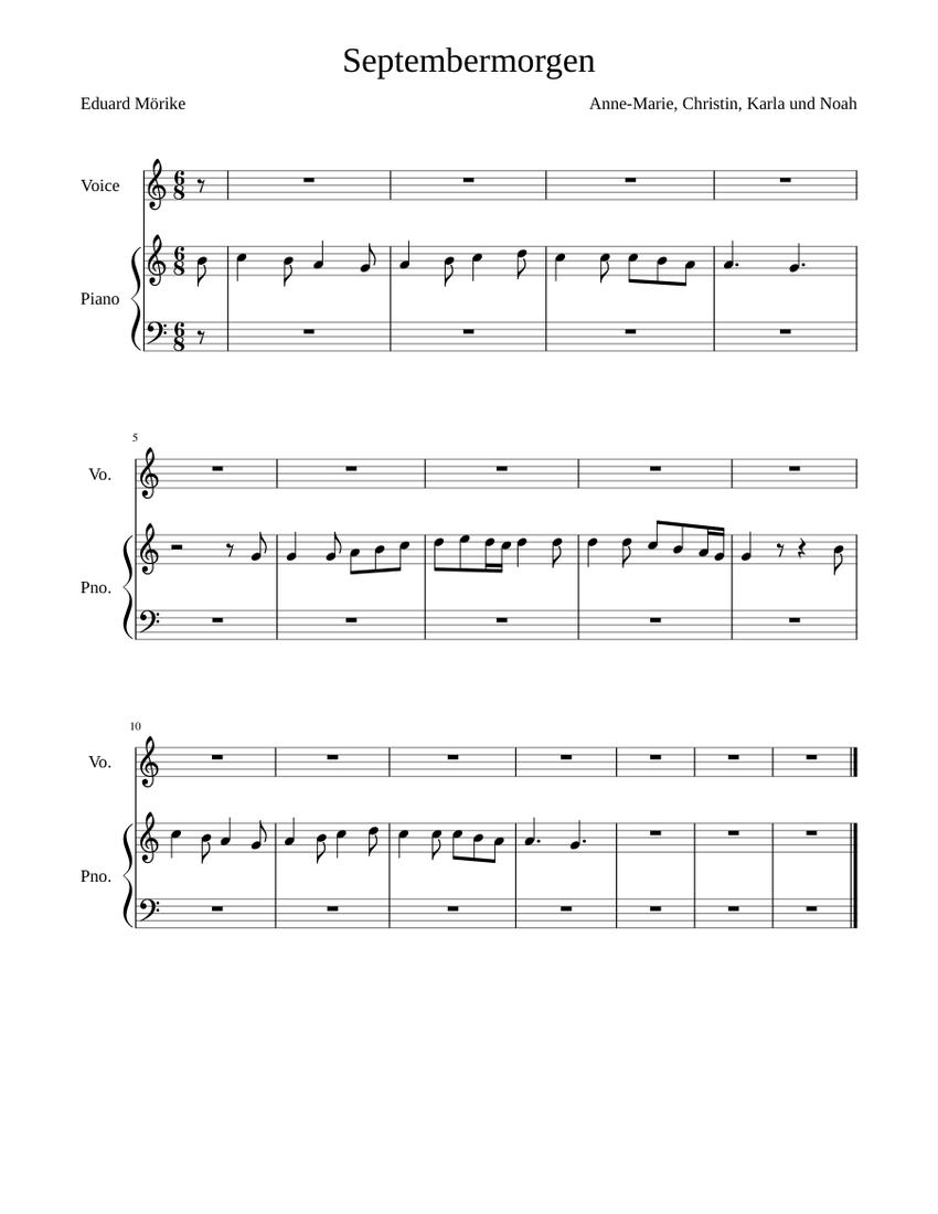 Septembermorgen Sheet music for Piano, Voice (other) (Piano-Voice ...