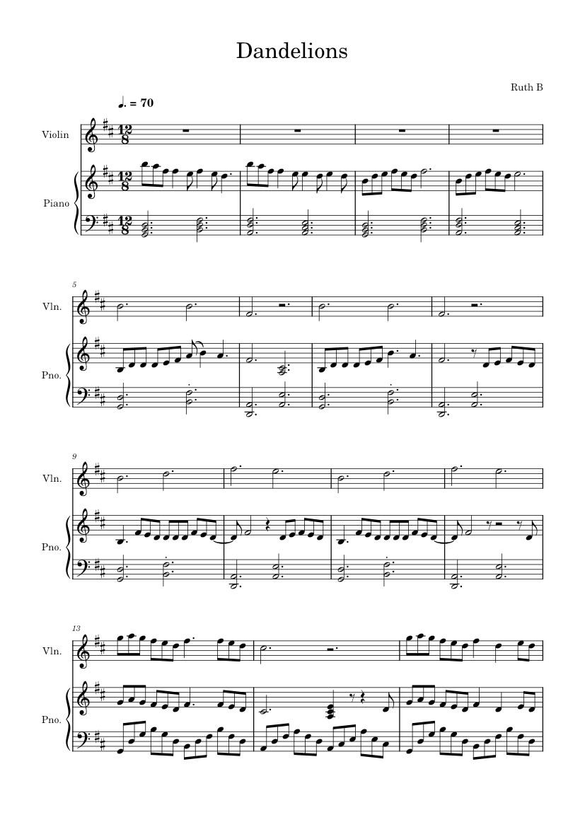 Dandelions Sheet music for Piano, Violin (String Duet) | Musescore.com