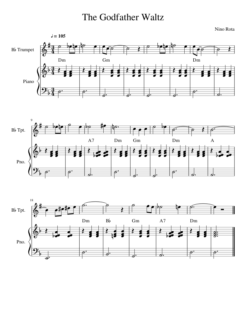 The Godfather Waltz Sheet music for Piano, Trumpet in b-flat (Solo) | Musescore.com