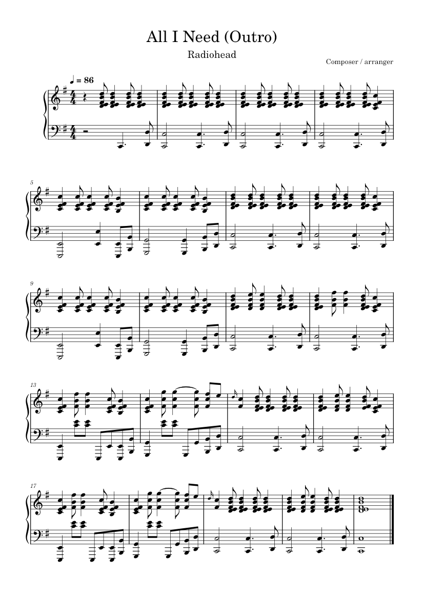 All I Need Sheet Music for Piano (Solo) Easy | MuseScore.com