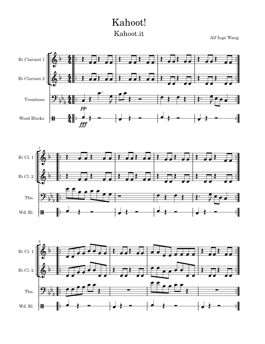 Kahoot! Lobby Theme – Alf Inge Wang Sheet music for Trombone, Clarinet ...