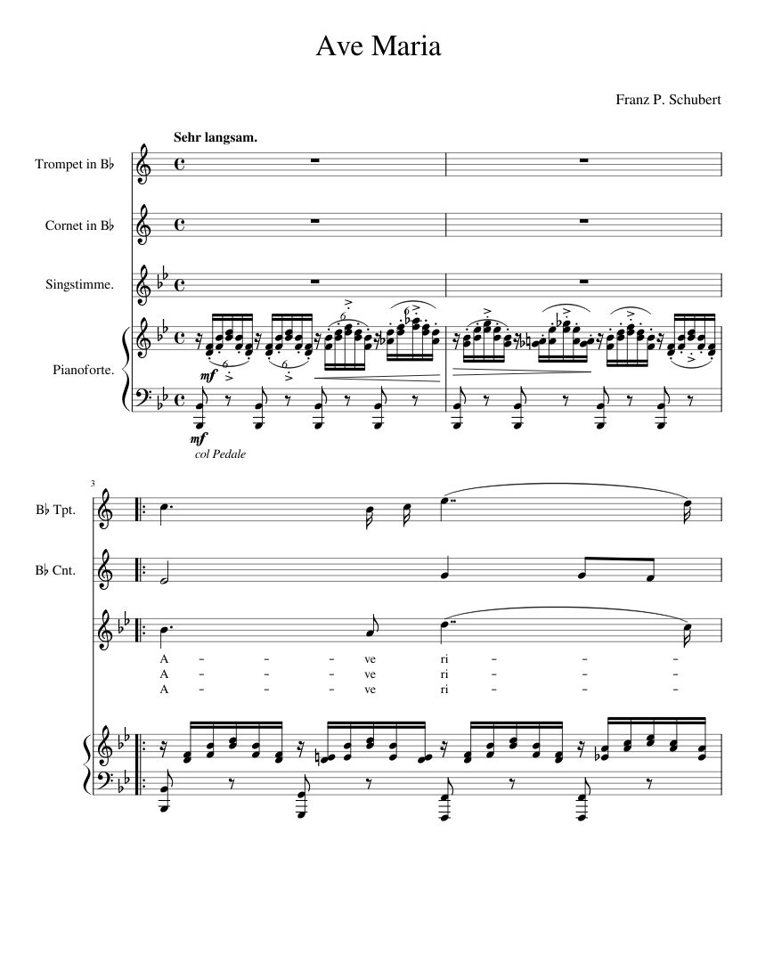 ave maria piano Sheet music for Piano, Cornet, Vocals, Trumpet in b ...