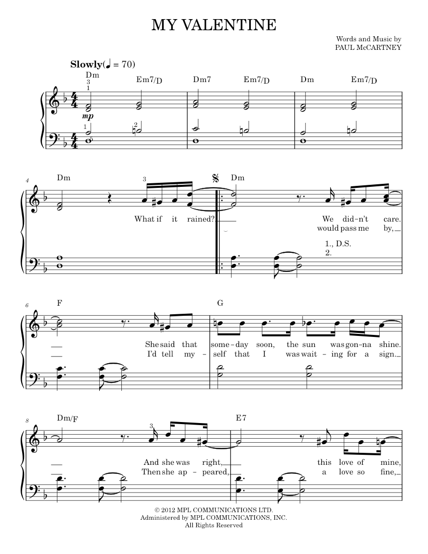 Play Official version of My valentine sheet music by Paul McCartney for ...