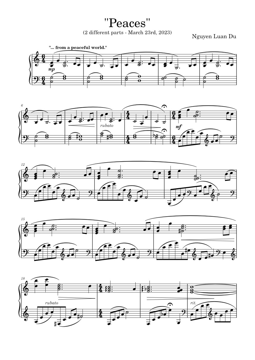 "Peaces" (Piano) - Nguyen Luan Du Sheet music for Piano (Solo ...