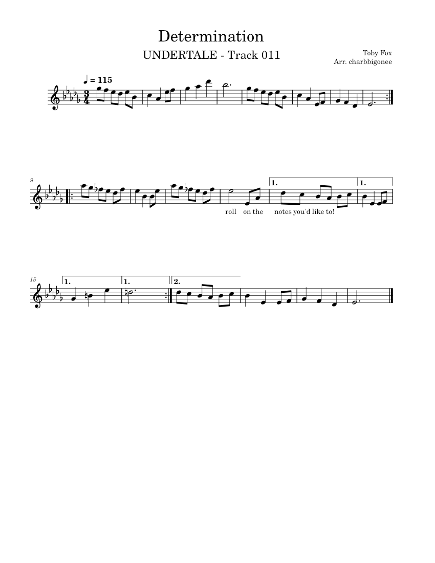 Determination – Toby Fox Determination Sheet music for Glockenspiel ...