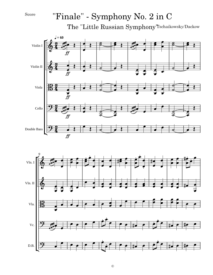 Finale - Symphony No. 2 in C – Pyotr Ilyich Tchaikovsky Finale - Symphony in C Sheet Music for ...