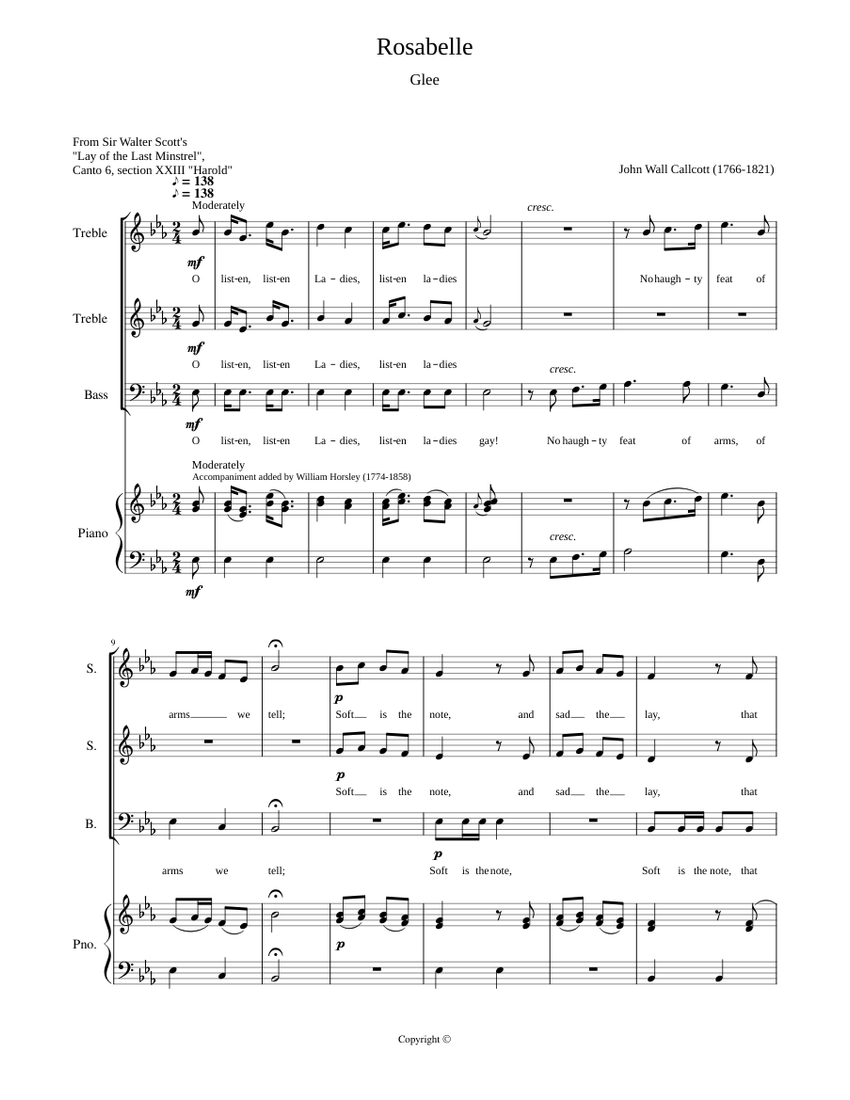 Rosabelle - John Wall Callcott Sheet music for Piano, Bass guitar ...