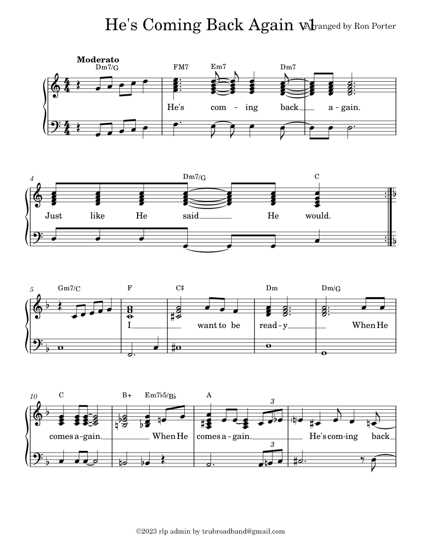 He's Coming Back Again_v1 Sheet music for Piano (Choral) | Musescore.com