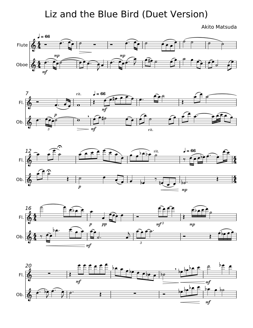 Liz and the Blue Bird - Akito Matsuda Sheet music for Oboe, Woodwinds ...