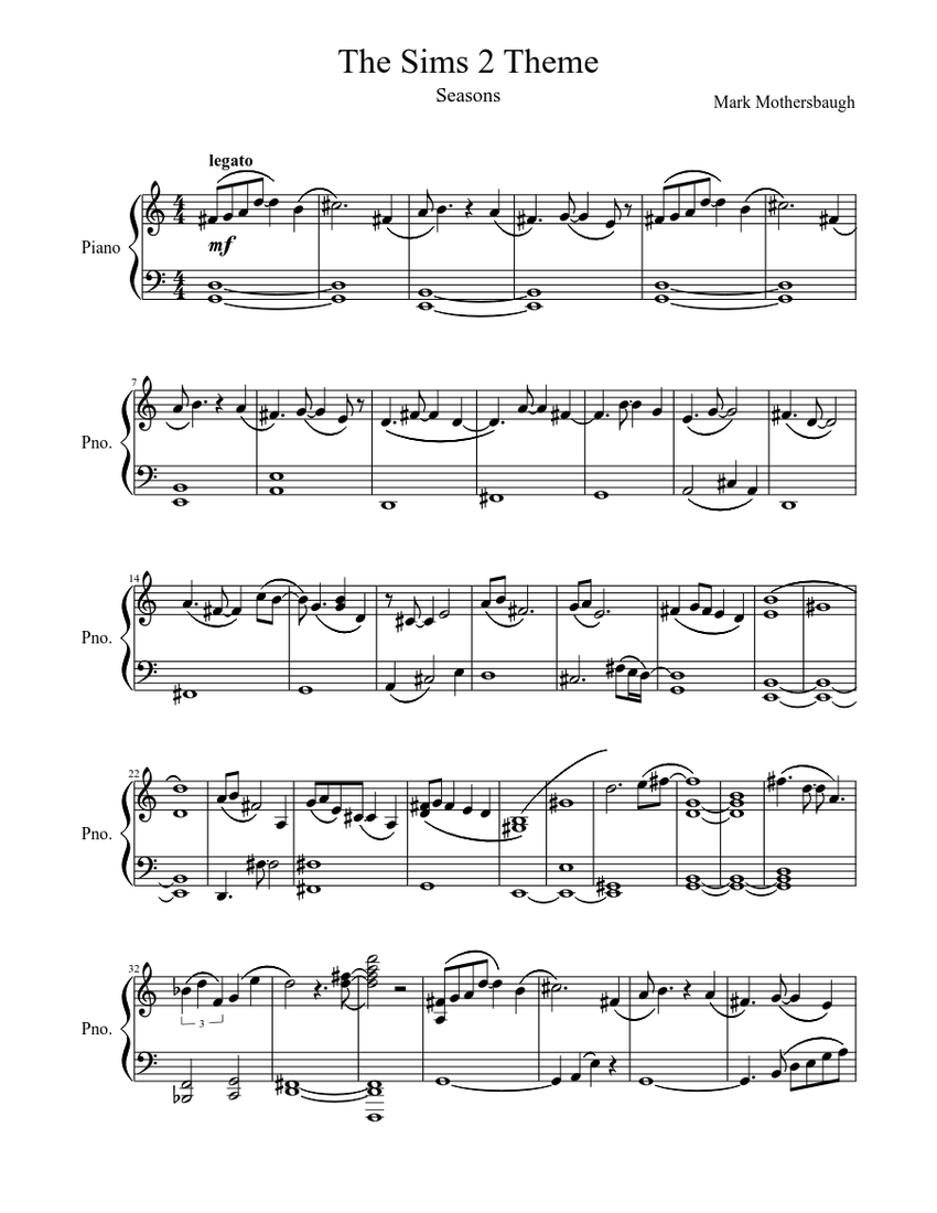 The Sims 2 Sheet music for Piano (Solo) | Musescore.com