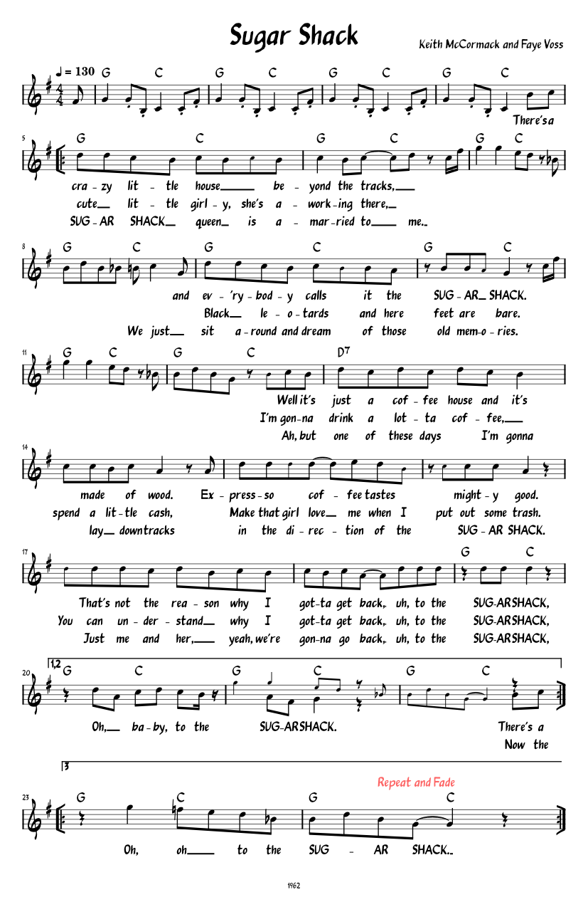 Sugar Shack (Lead sheet with lyrics and percussion ) Sheet Music with ...