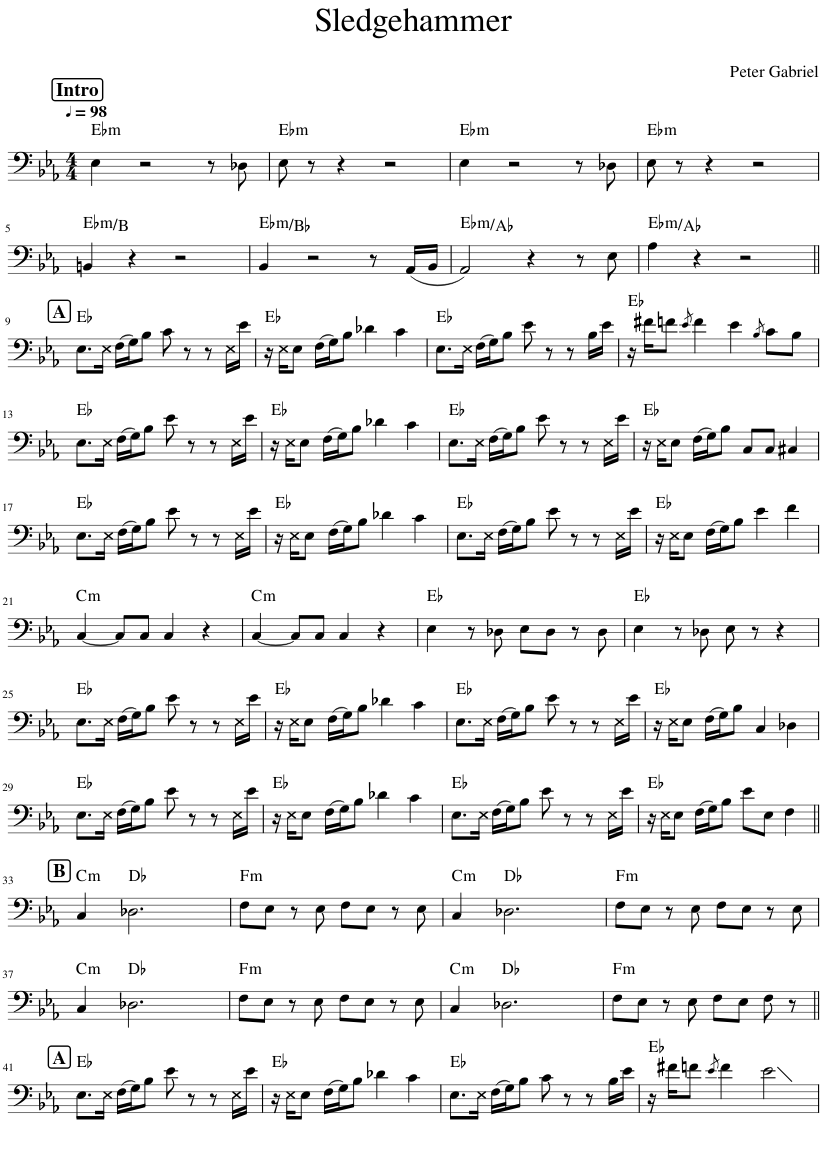 Peter Gabriel - Sledgehammer Sheet Music with Chords for Bass guitar ...