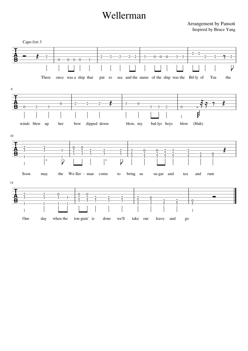 Wellerman Sheet Music and Tab for Guitar (Solo) | MuseScore.com