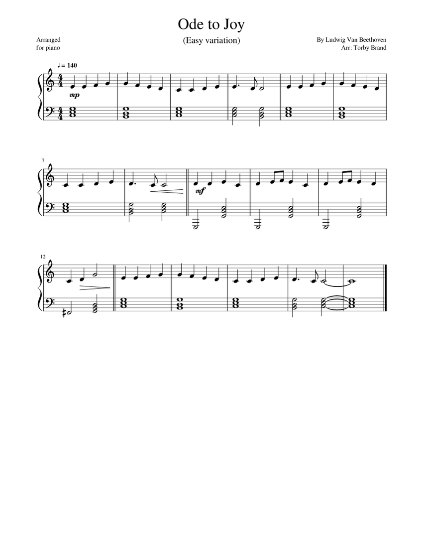 Ode to Joy Easy variation C dur Sheet music for Piano (Solo ...