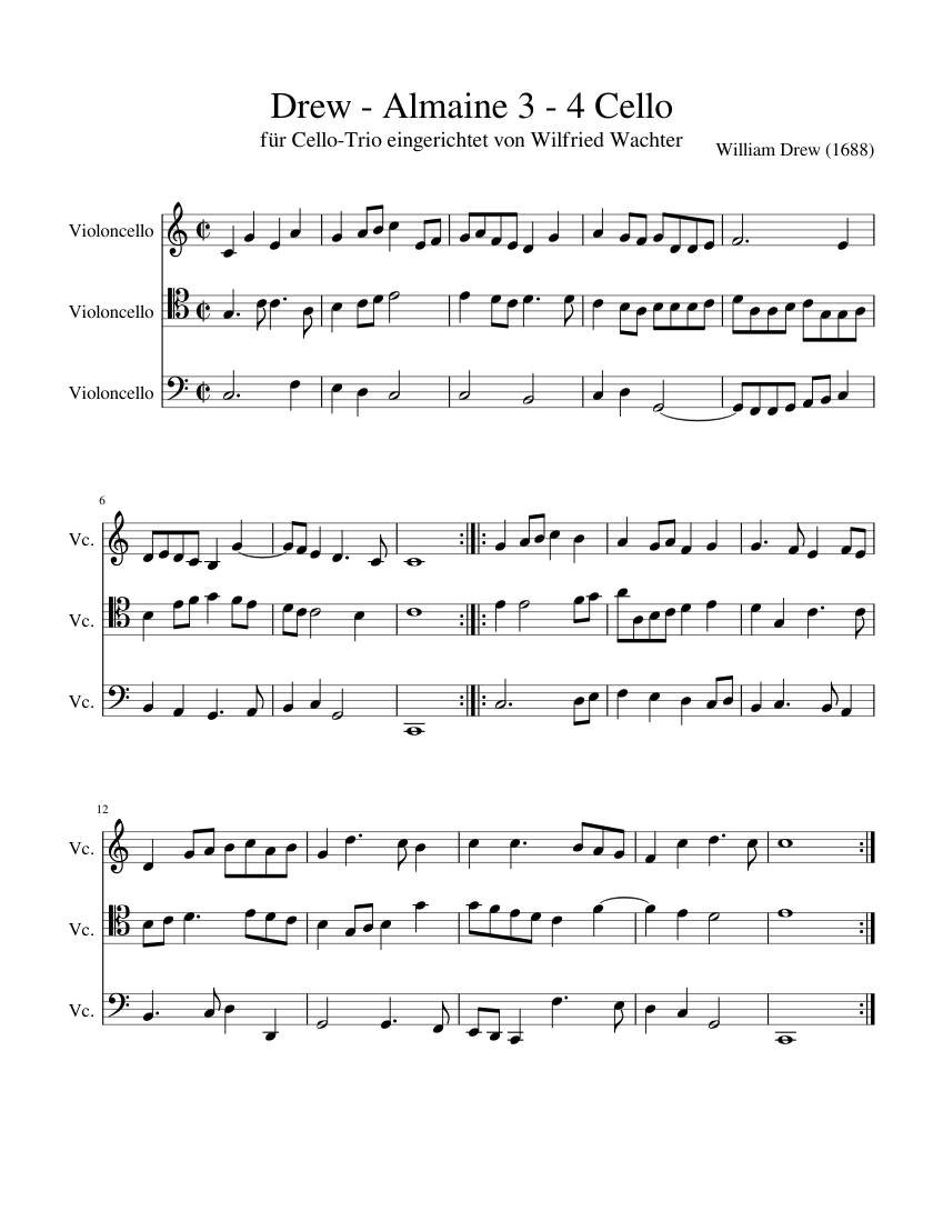 Drew - Almaine 3 - 4 Cello Sheet music for Cello (Mixed Trio ...