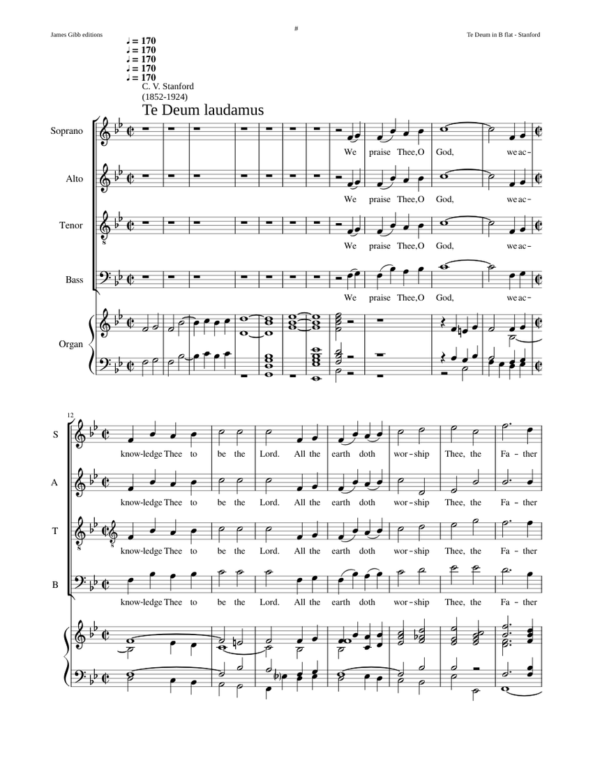 Te Deum in B flat, Op. 10 - Charles Villiers Stanford Sheet music for Organ, Bass guitar (Mixed ...