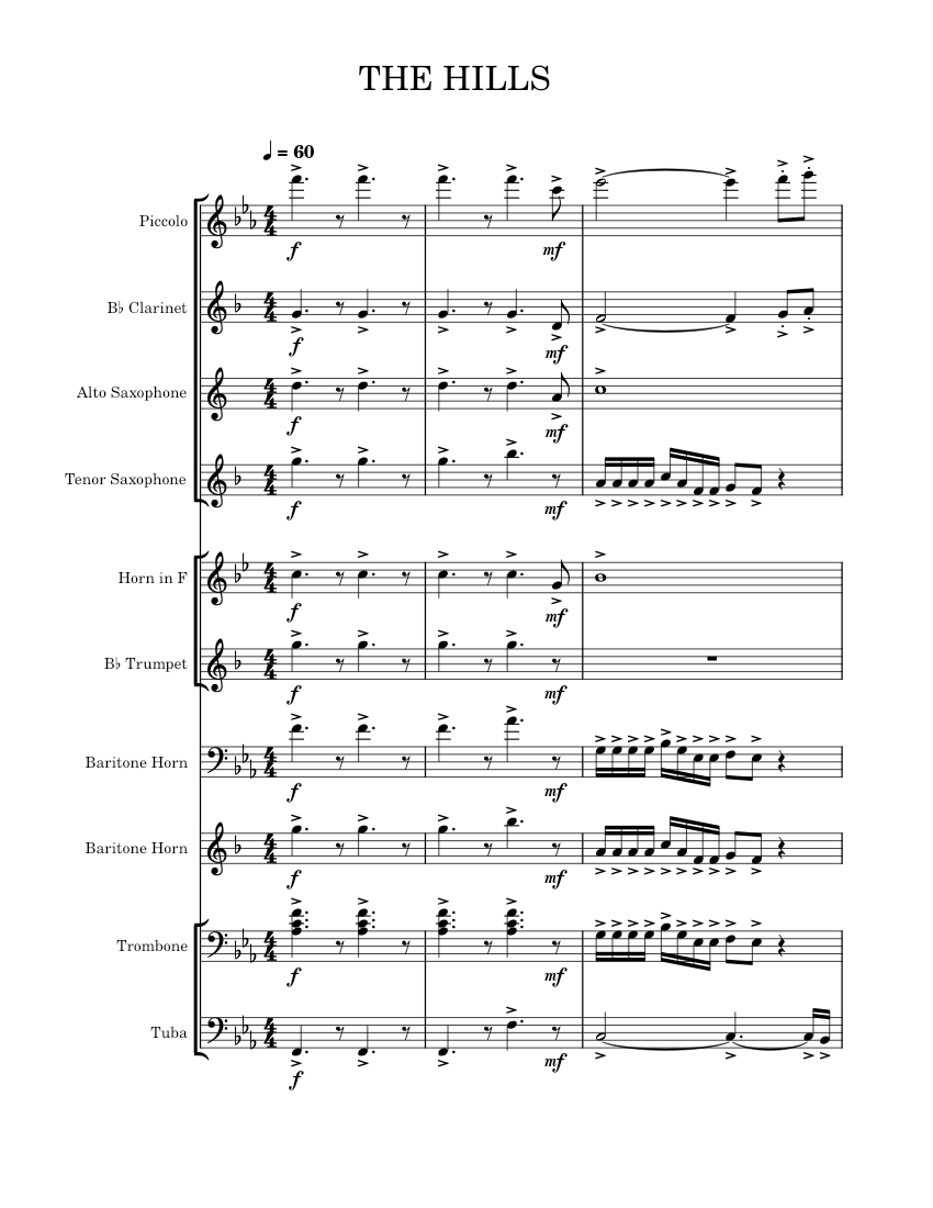 THE HILLS Sheet music for Trombone, Tuba, Flute piccolo, Clarinet in b-flat & more instruments ...