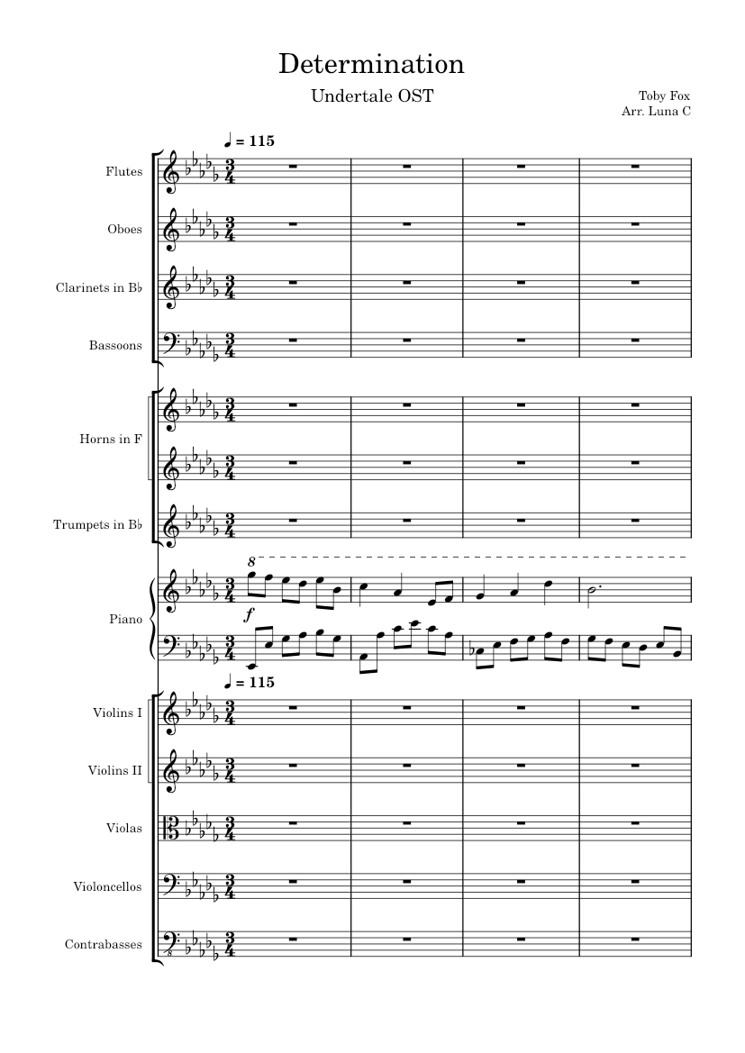 Determination – Toby Fox | Orchestral Arrangement Sheet Music for Piano ...