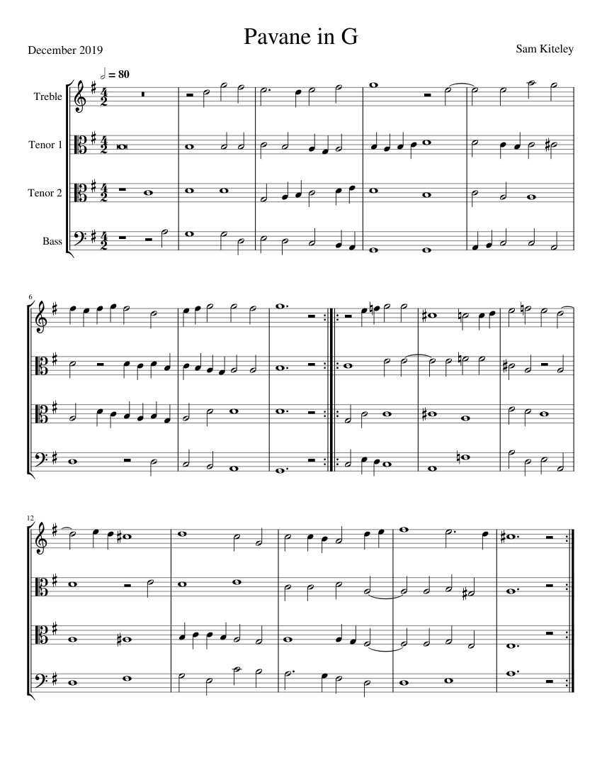Pavane in G Sheet music for Violin, Viola, Cello (String Quartet ...