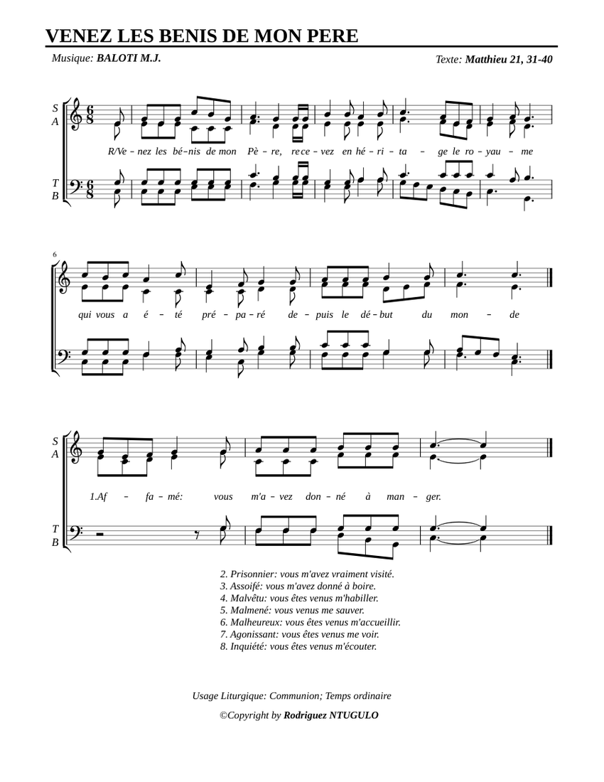 VENEZ LES BENIS DE MON PERE Sheet music for Vocals (Choral) | Musescore.com