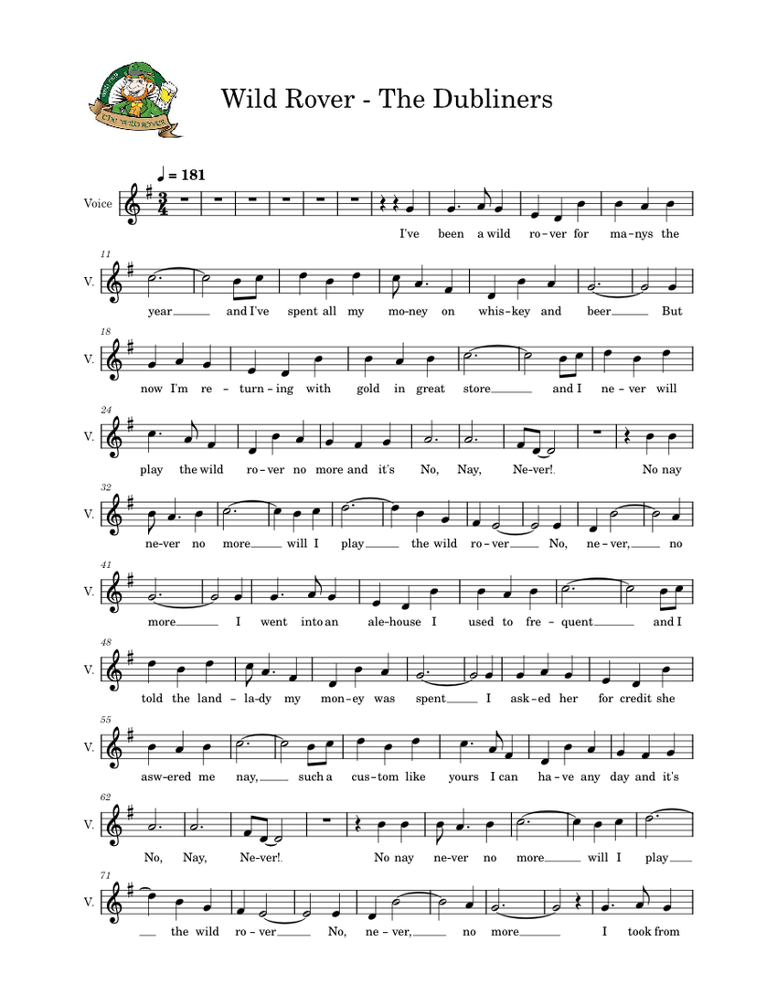 Dubliners - Wildrover Sheet music for Erhu (Solo) | Musescore.com