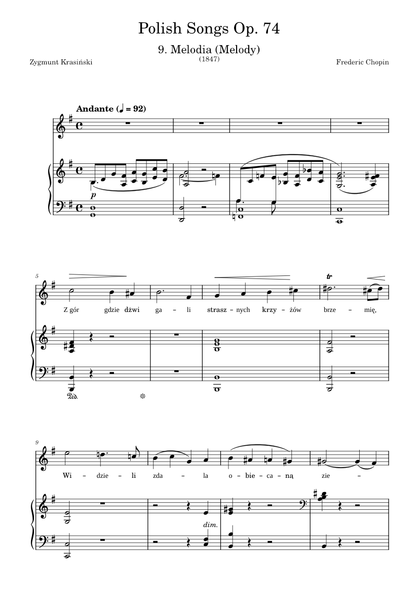 Polish Songs, Op.74 – Frédéric Chopin (9. Melodia) Sheet Music for Piano, Soprano (Piano-Voice ...