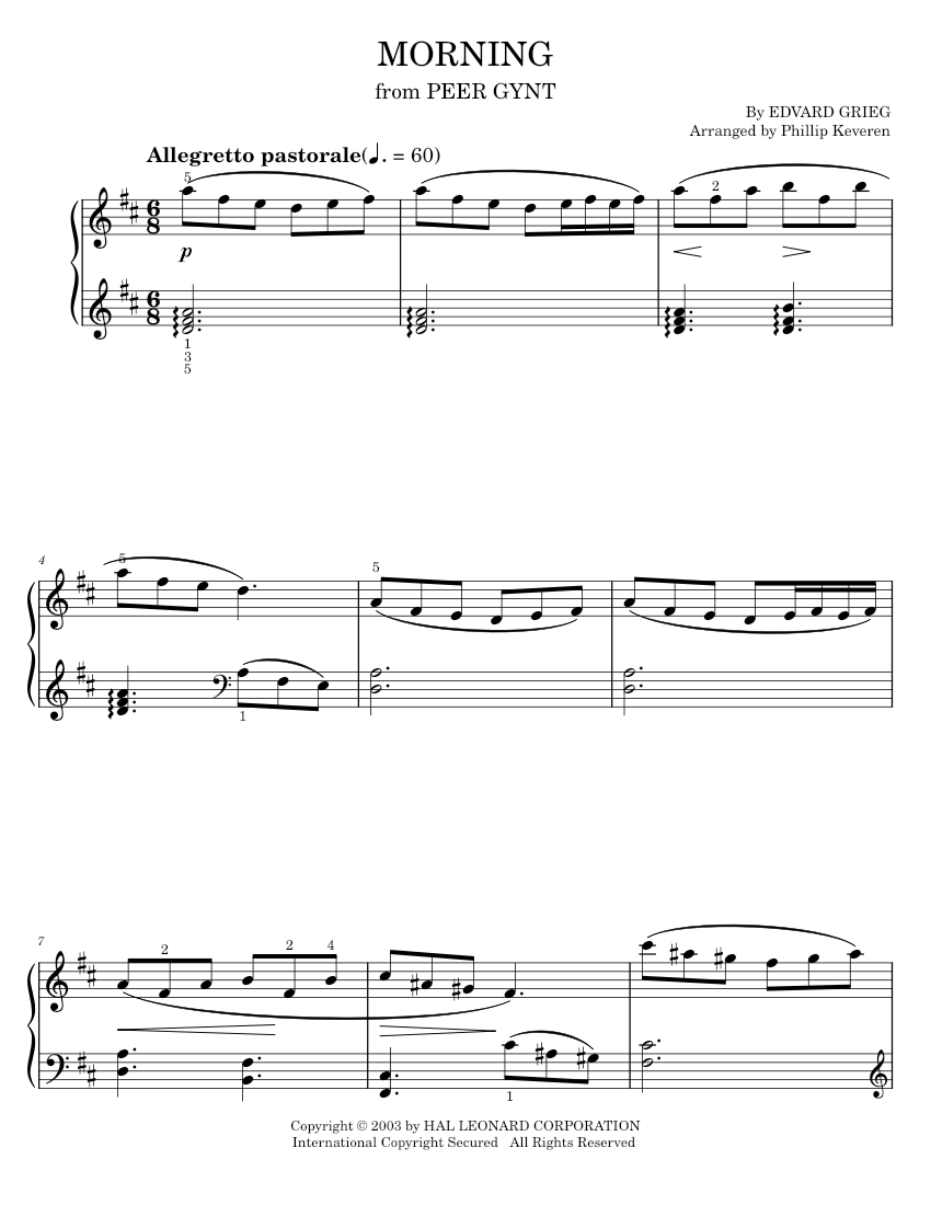 Play Official version of Morning Mood sheet music by Edvard Grieg for ...
