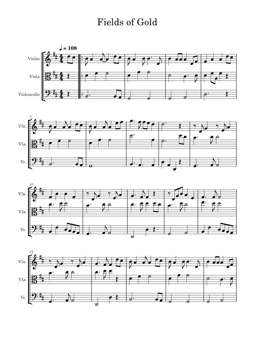 Fields of gold – Sting Sheet music for Violin, Viola, Cello (String ...