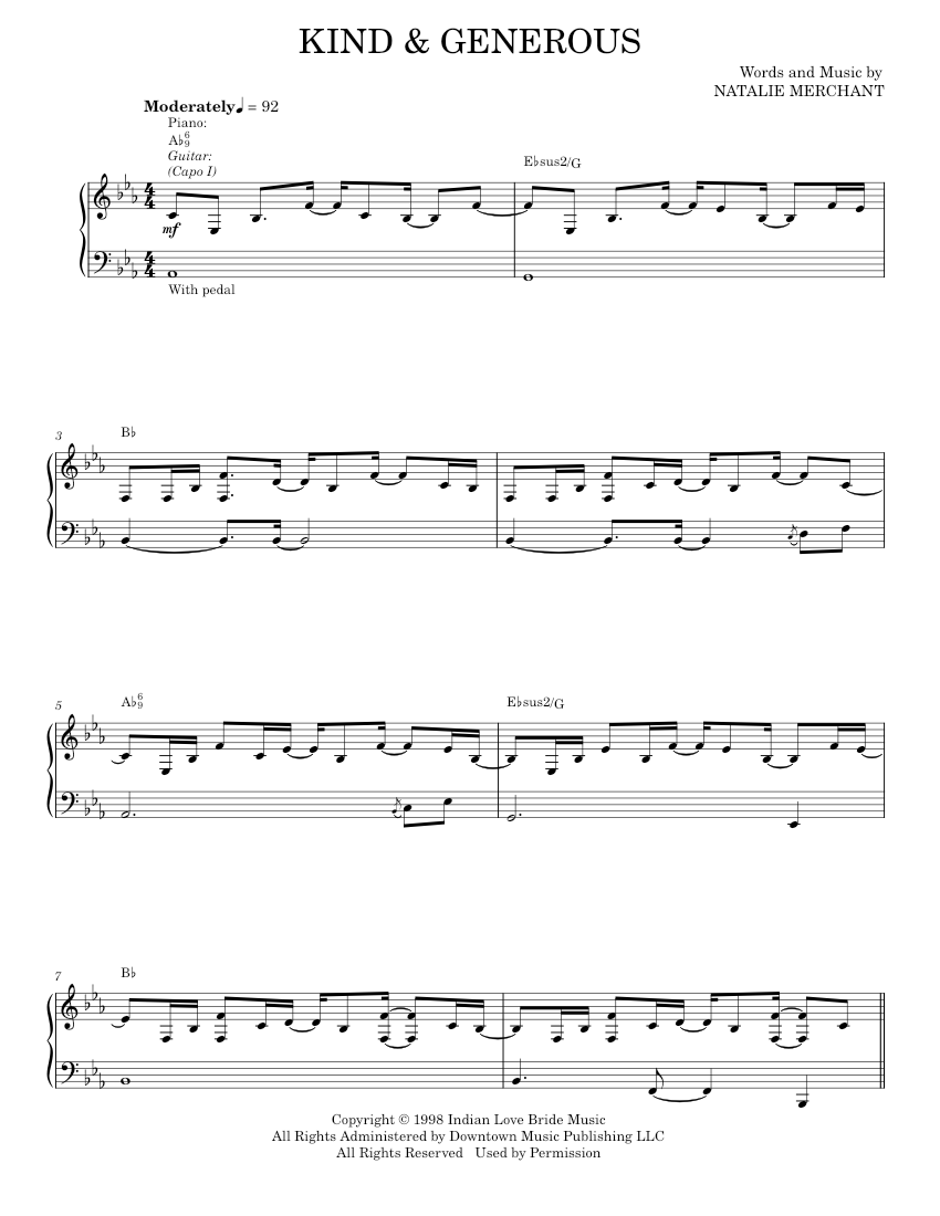 Play Official version of Kind and generous Sheet Music by Natalie ...